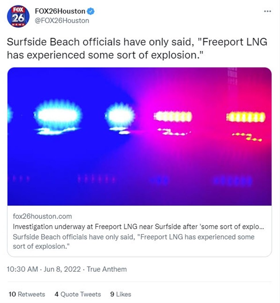 Freeport LNG has experienced some sort of explosion at LNG refinery ...